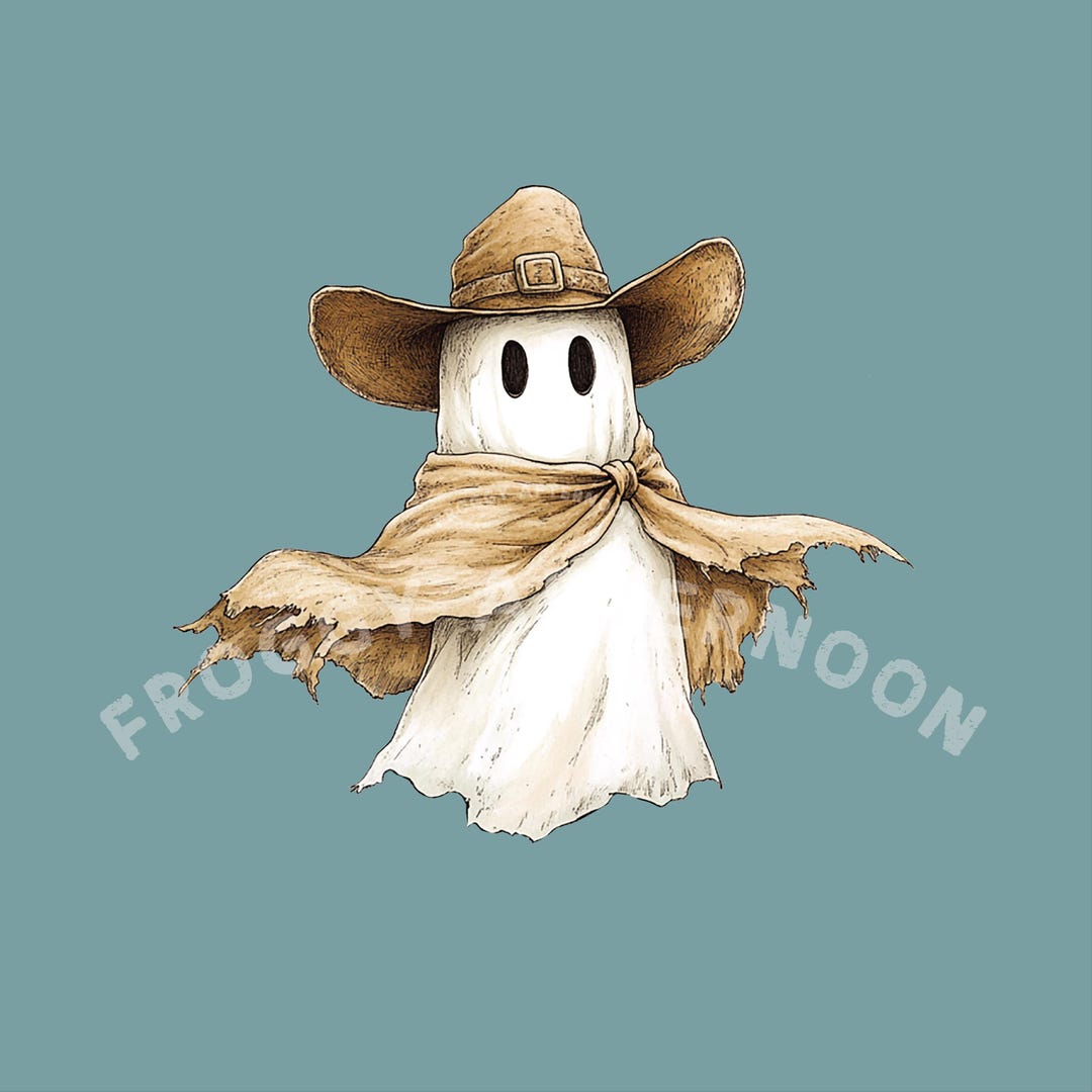 Transparent Cute Halloween Cowboy Hat Ghost PNG / Vintage Style Art ...