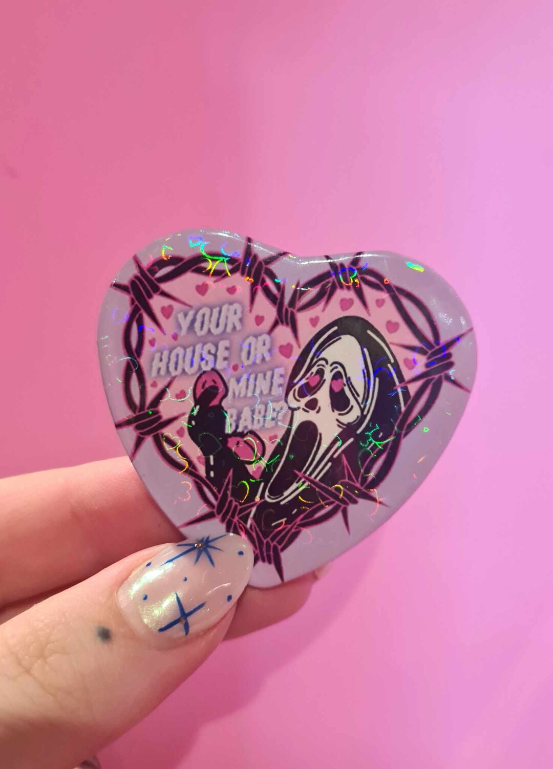 Ghostface Holographic Button Badge - Etsy