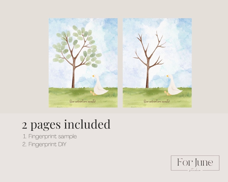 Fingerprint, Baby Shower, Goose Watercolor, Tree, US Letter, Thumbprint ...