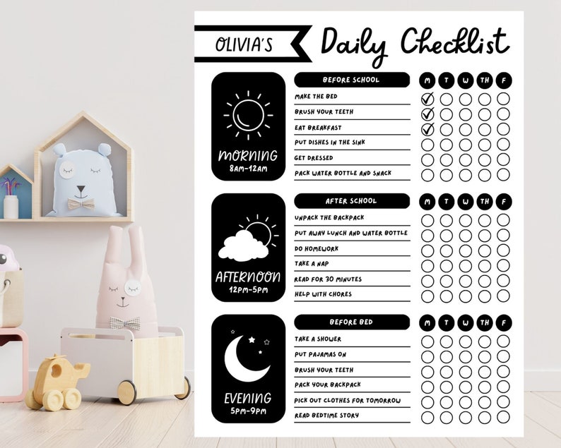 Kids Daily Checklist Routine Chart School Schedule - Etsy