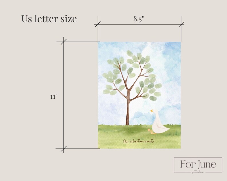 Fingerprint, Baby Shower, Goose Watercolor, Tree, US Letter, Thumbprint ...