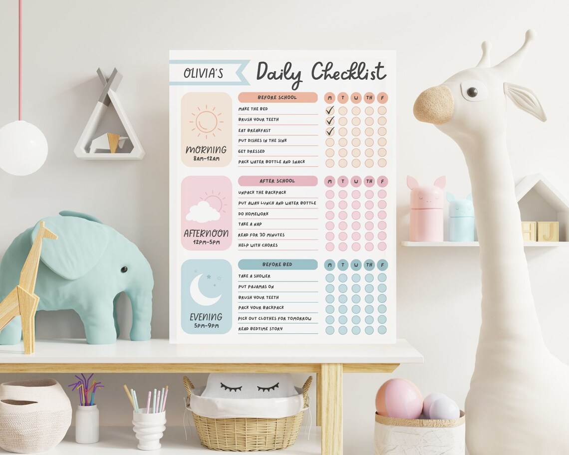 Kids Daily Checklist, Routine Chart, School Schedule, Responsibility ...