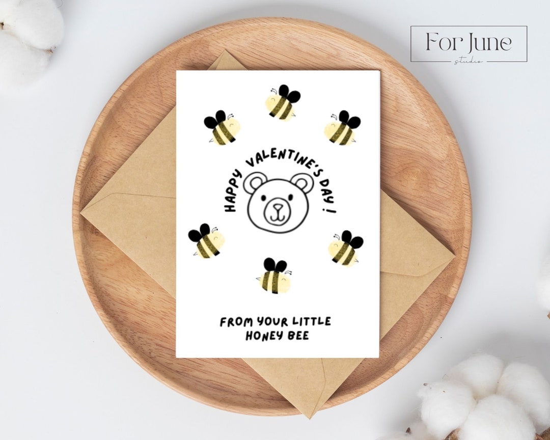 Fingerprint Card, Thumbprint Honey Bee, Happy Valentine's Day, Thumb ...