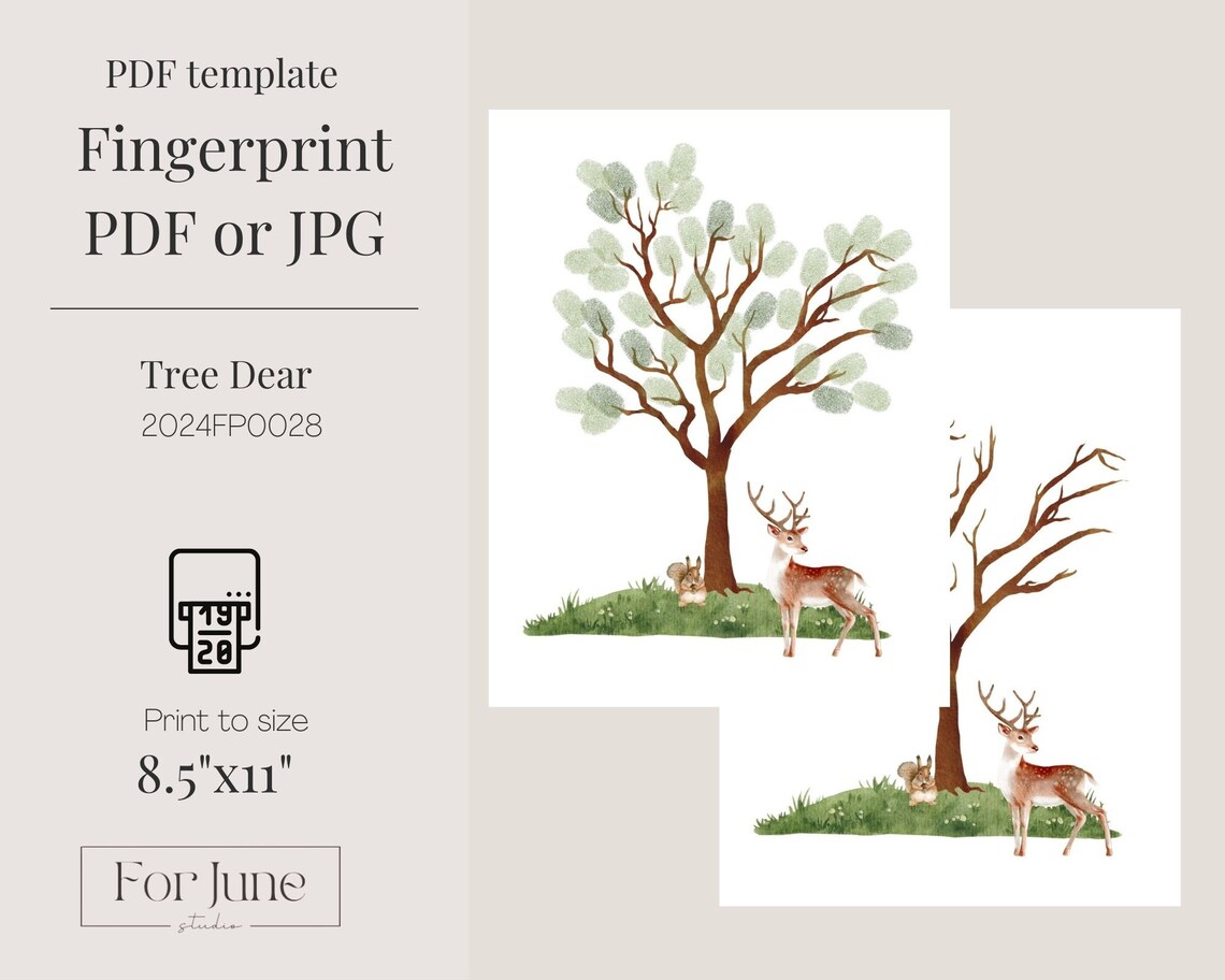 Fingerprint, Baby Shower, Dear Watercolor, Tree, US Letter, Thumbprint ...