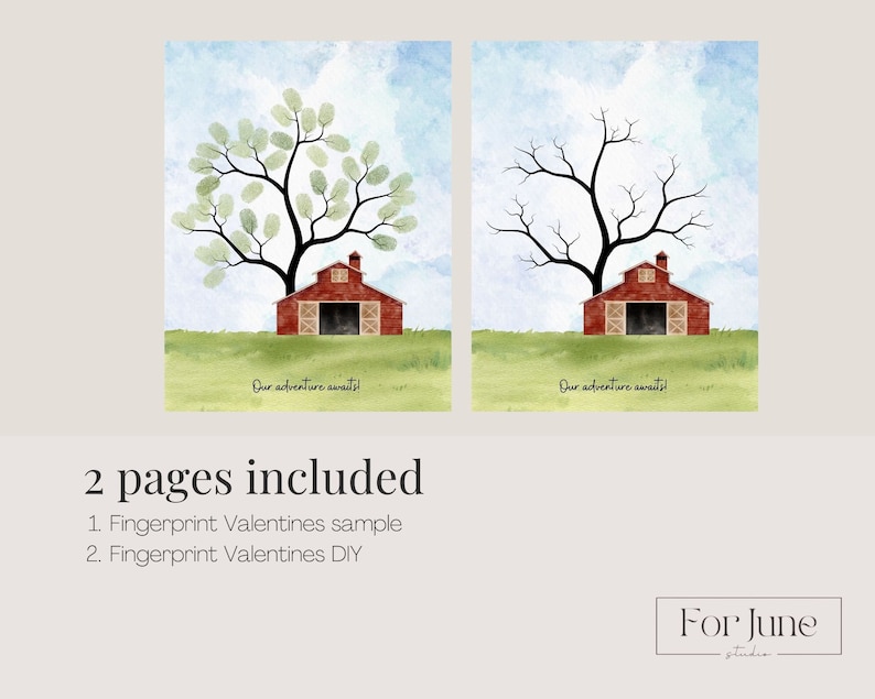 Fingerprint, Baby Shower, Barn Watercolor, Tree, US Letter, Thumbprint ...