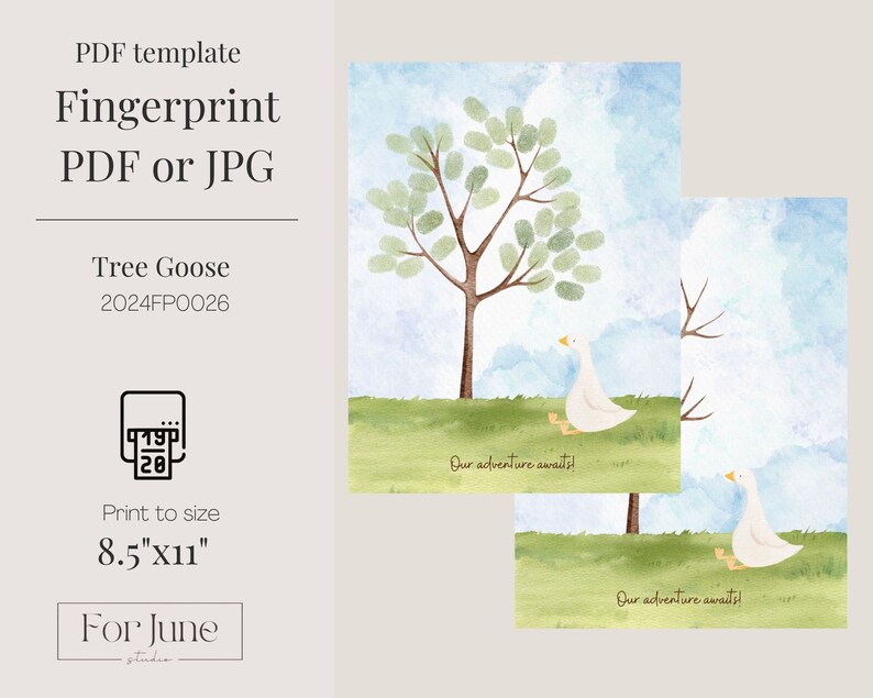 Fingerprint, Baby Shower, Goose Watercolor, Tree, US Letter, Thumbprint ...