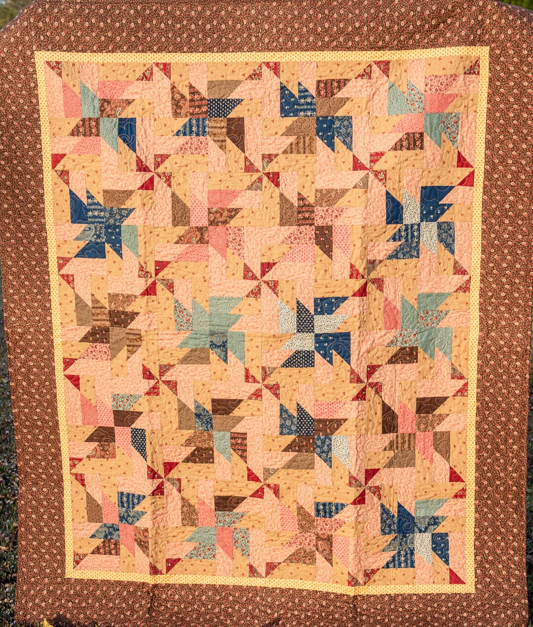 Pinwheel "barbed Wire" Multi Colored Quilt Homemade Throw Sized 60x73 ...