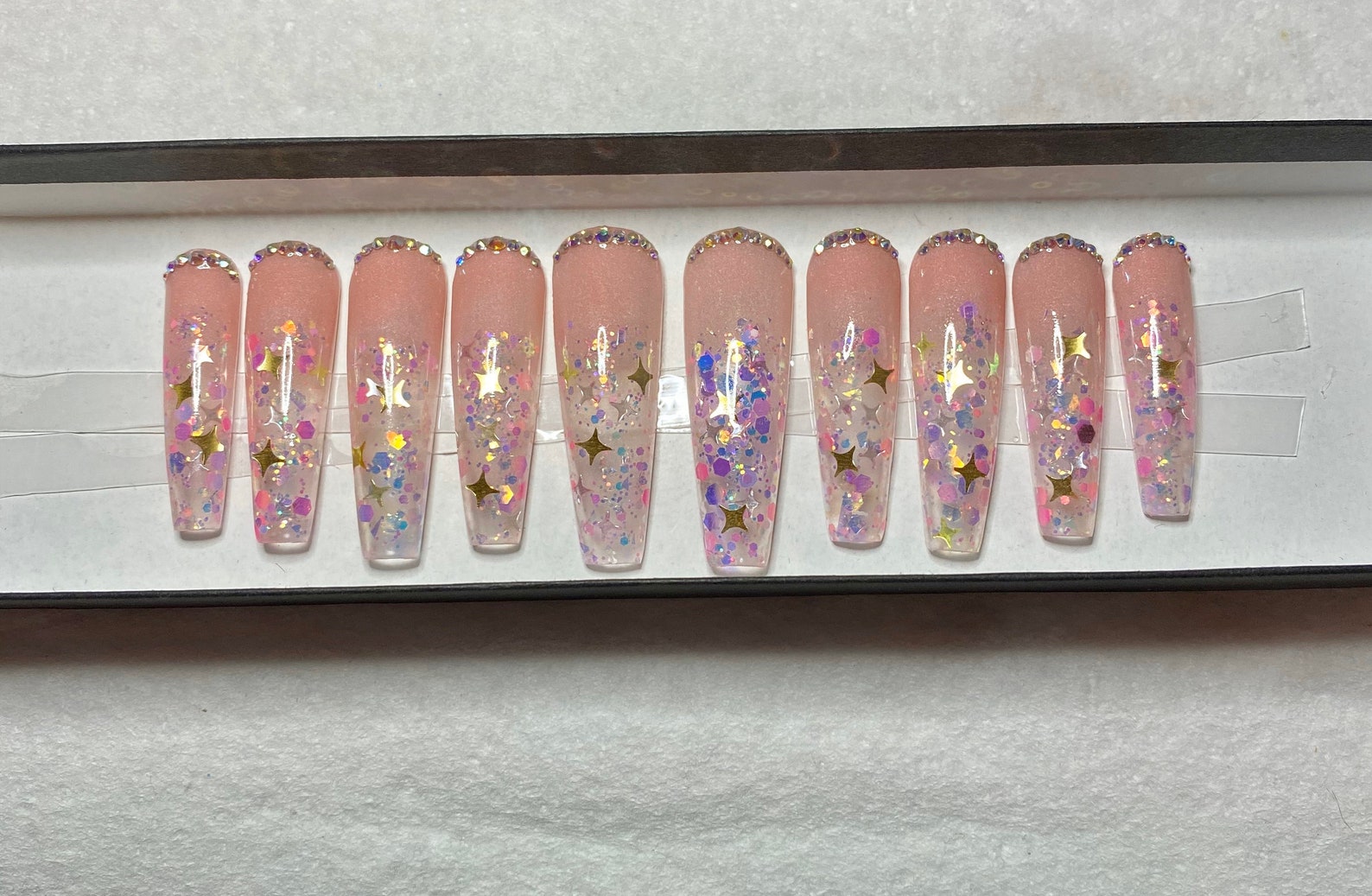 Star Pink Acrylic Press on Nails | Etsy