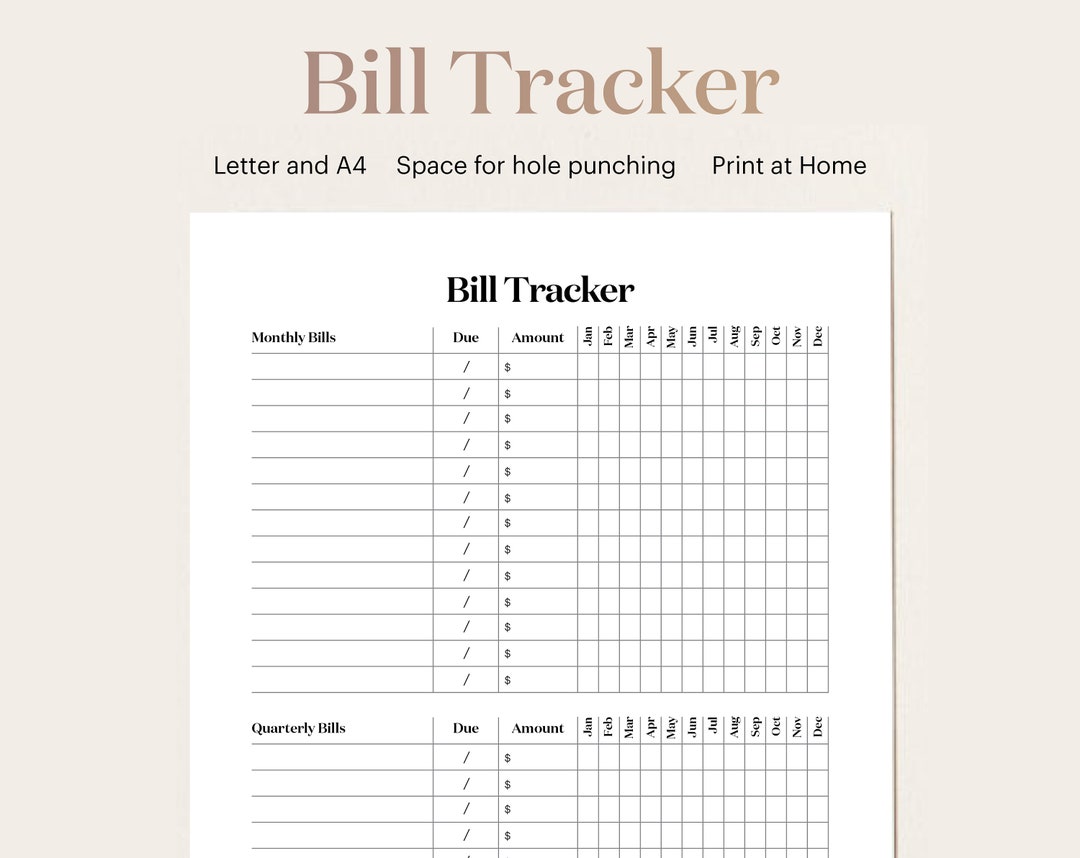 Bill Tracker Printable Letter Size, Finance Planner, Money Planner ...