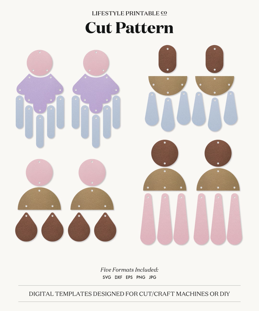 Earrings SVG | Dangle Parts Earrings Template SVG, Leather Earrings ...