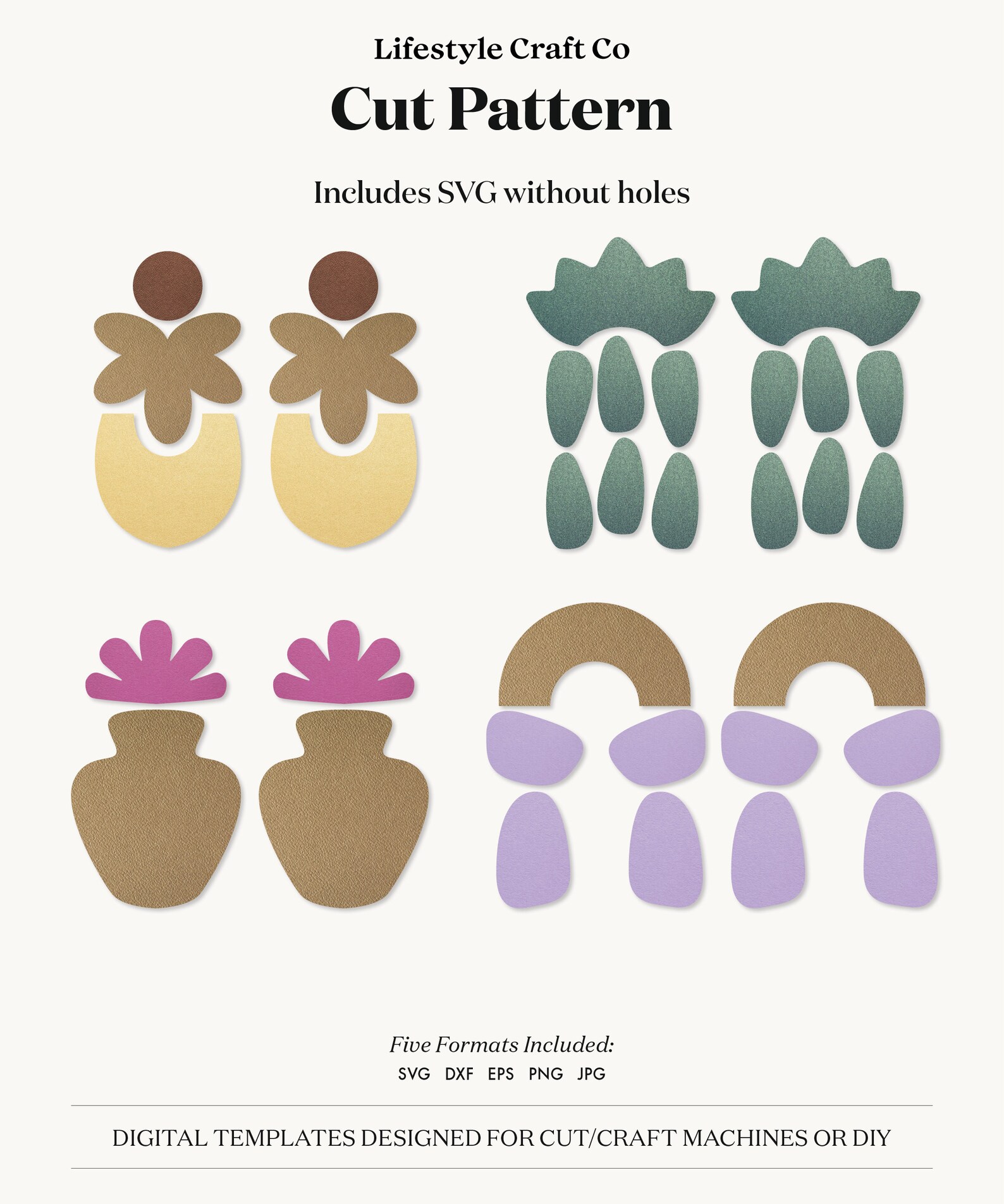 Earrings SVG | Leaf Flower Earrings Template SVG, Plant Earring ...