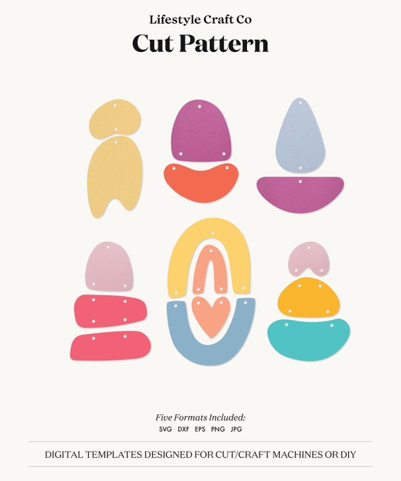 Pebble Shape Earrings Template SVG Rainbow Boho Leather | Etsy