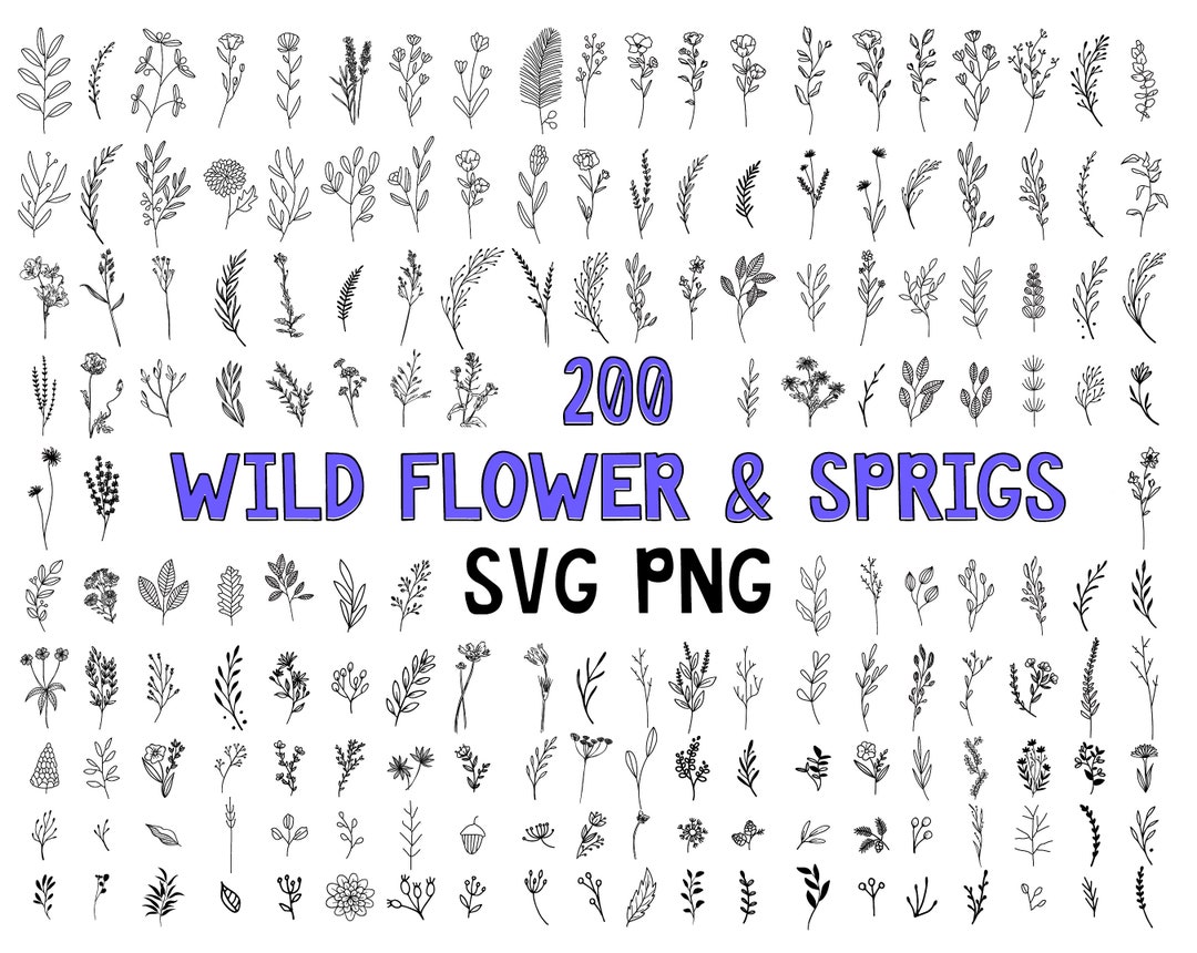 200 Wildflower Svg Bundle Flower Svg Floral Svg Bundle Botanical Svg