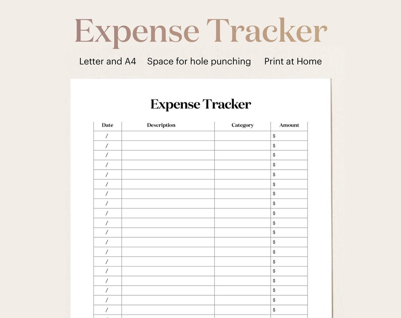Expense Tracker Printable Letter A4, Expense Tracking, Spending Log ...