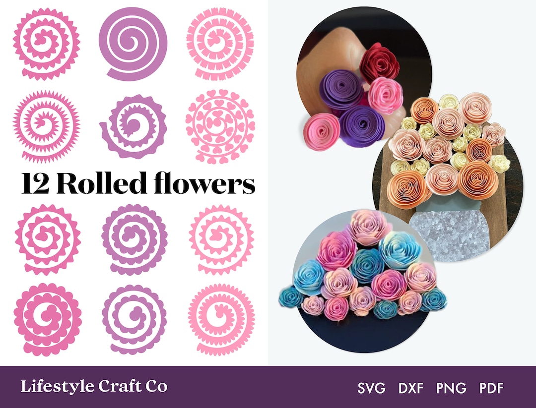 Fleur roulée SVG, Modèle de fleur 3D, Fleur en papier roulé SVG, Modèle ...