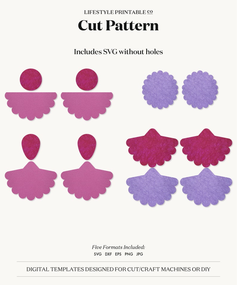 Earrings SVG | Scallop Circle Earrings Template SVG, Leather Earrings ...