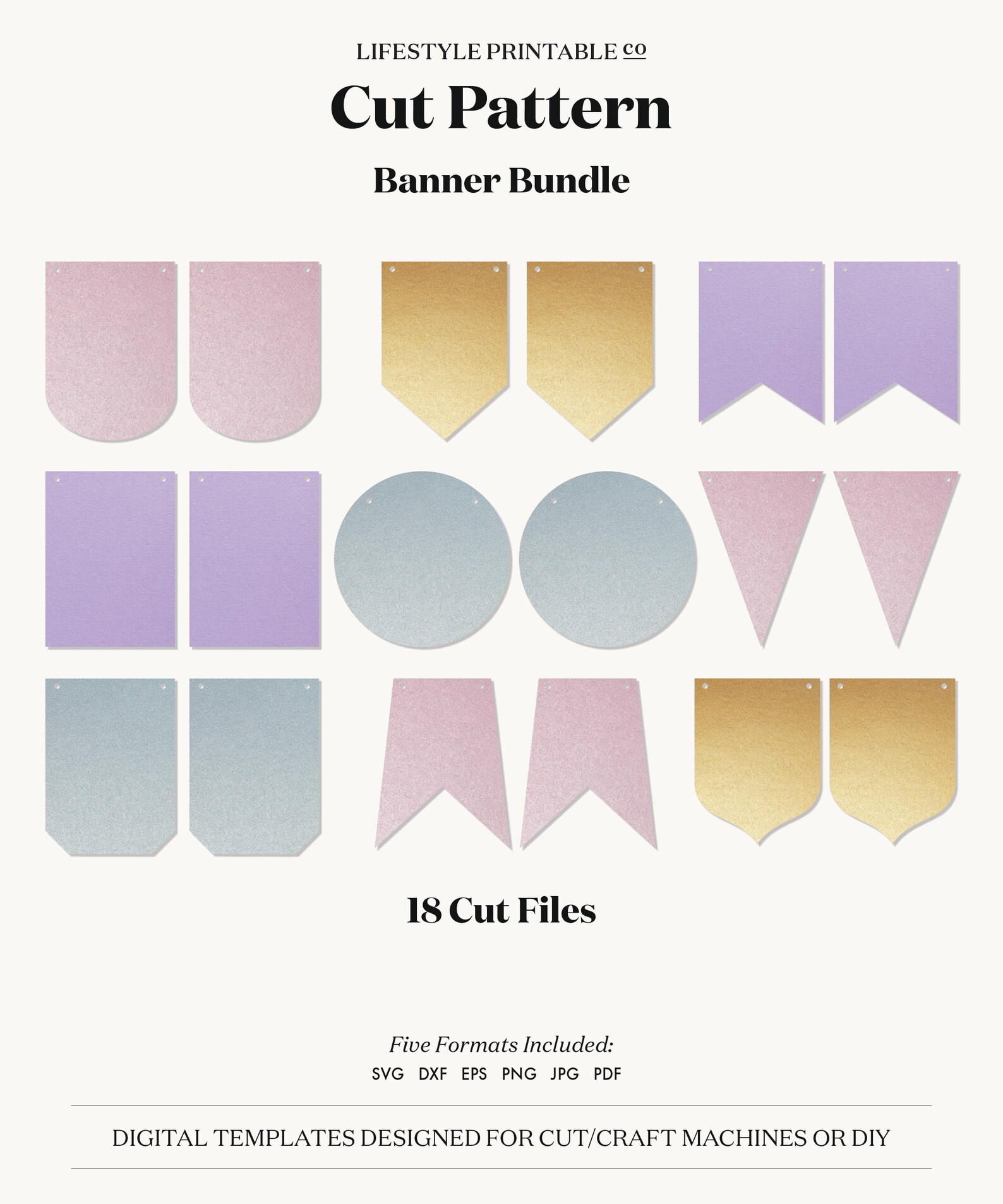 Banners SVG Bunting Pennant SVG Template Cut File, Curved SVG, Layered ...