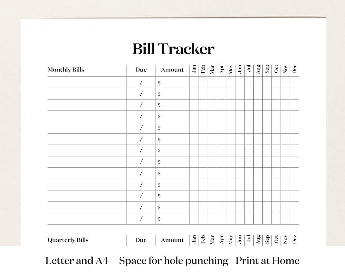 Bill Tracker Printable Letter Size Finance Planner Money - Etsy