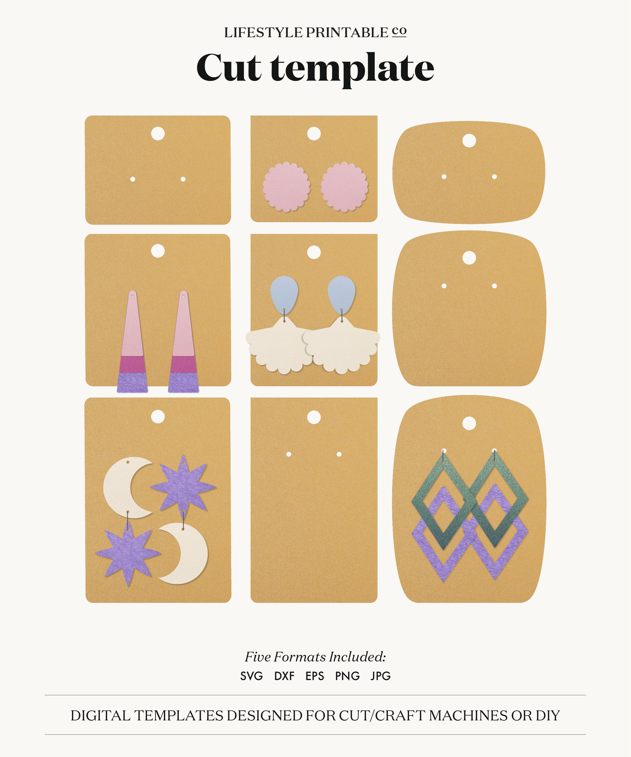 Earrings Display Cards SVG, Earring Card Template PDF, Earring Display ...