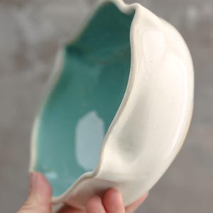 White Bowl With Aqua Interior and Decorative Rim - Etsy