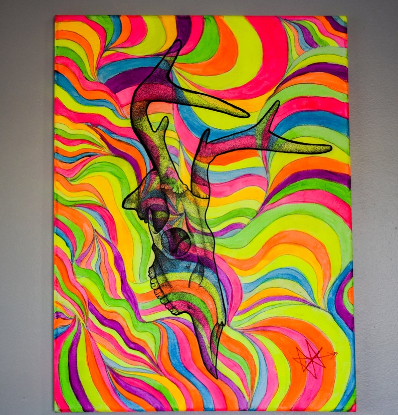 Pointillism Stippling Dot Art Deer Skull Fluorescent - Etsy