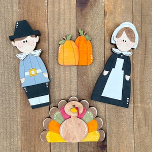 Thanksgiving Shelf Sitter Set Pilgrims Turkey Give Thanks Wooden Set ...