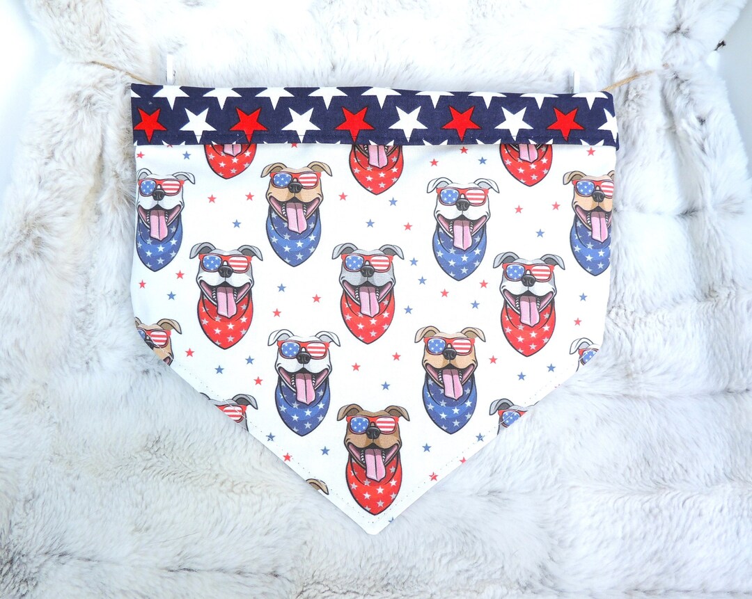 Patriotic Pit Bull Bandana, Reversible Pet Scarf With Snaps - Etsy
