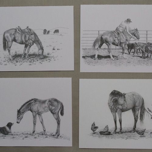 Horse Note Cards With Envelopes Set of 8 Cards 4 Western | Etsy