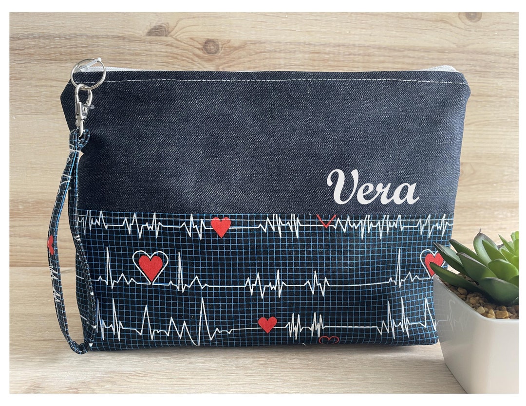 HEART MONITOR Large Zipper Pouch Travel Bag Wristlet Denim Pouch ...