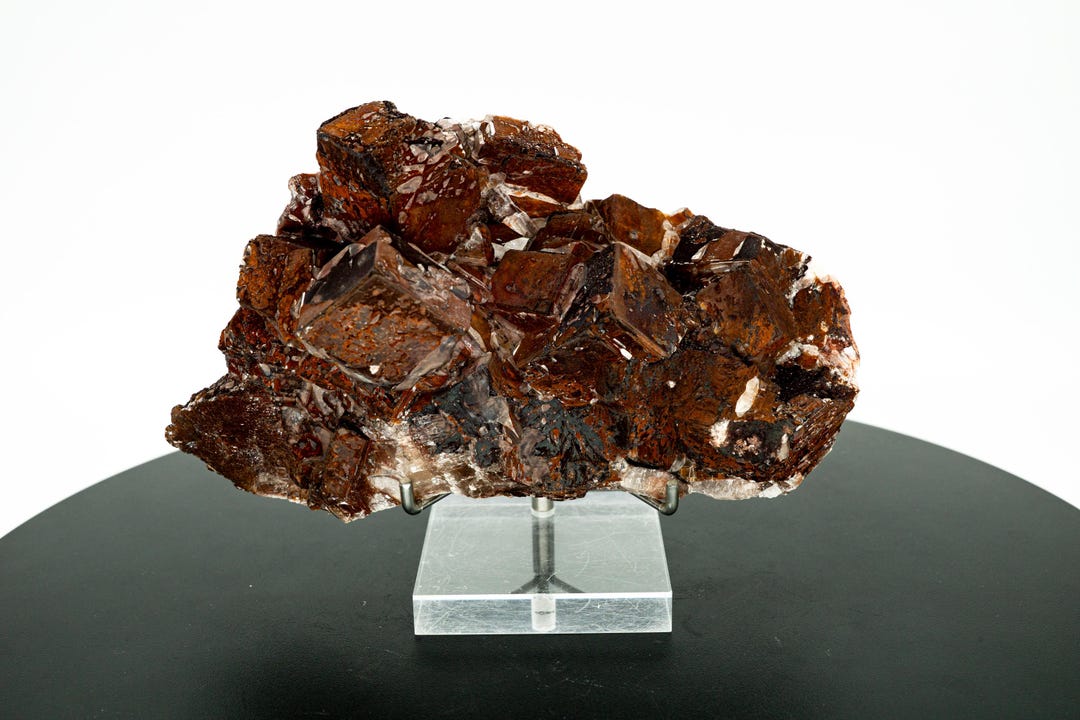 Large Dark Chocolate Calcite Cluster With Acrylic Stand Hunan - Etsy
