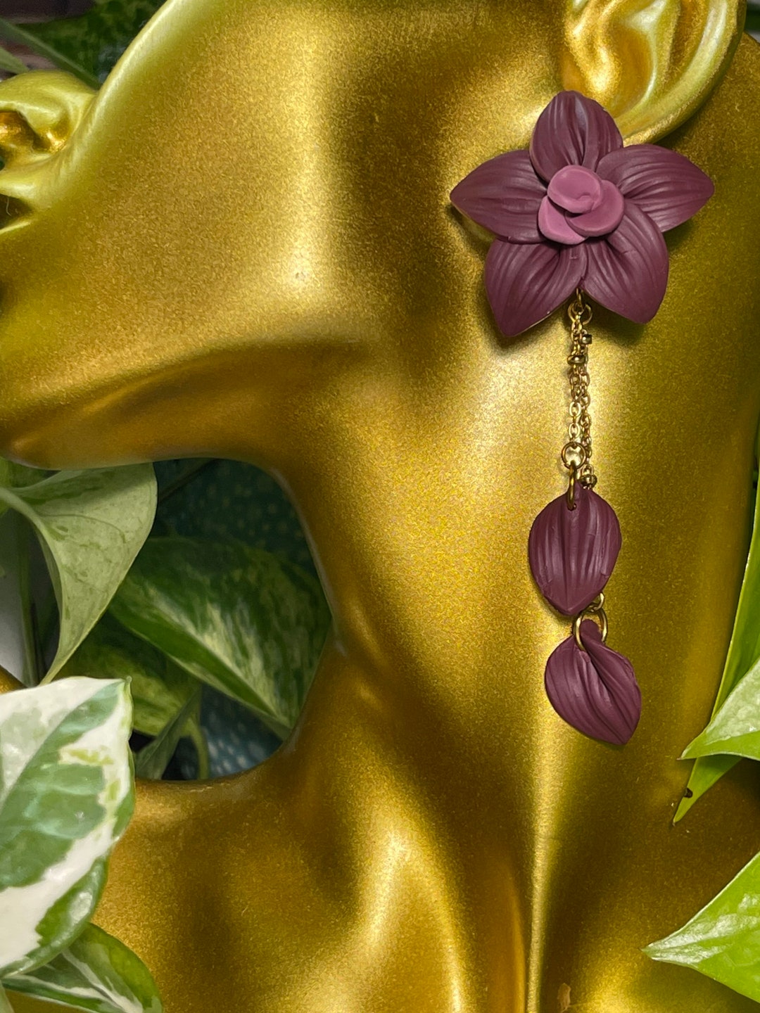 Detachable Studs Floral Earrings Clay Gold Interchangeable Canary ...