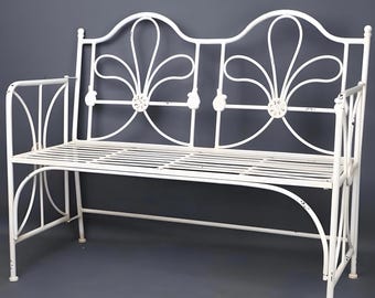 French Cream Metal Garden Arbour Bench, Patio or Lawn Outdoor Furniture ...