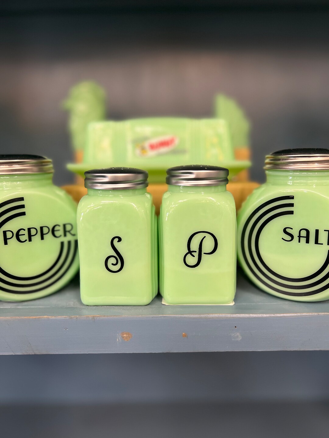 Cursive Retro Jadeite Salt and Pepper Shakers - Etsy