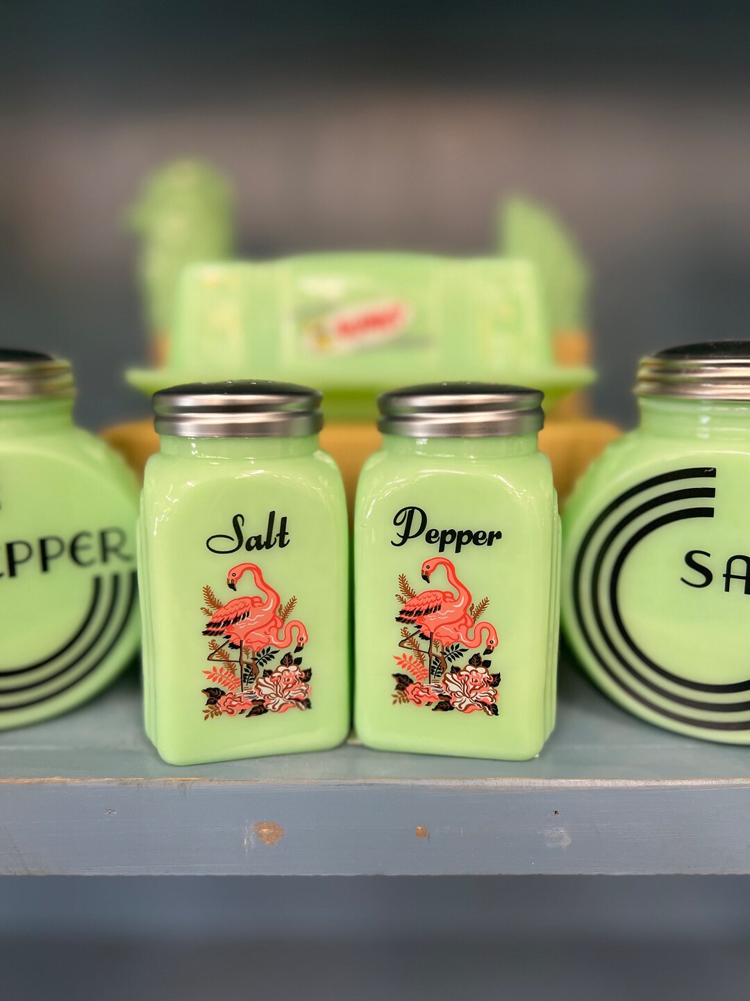 Flamingo Retro Jadeite Salt and Pepper Shakers - Etsy