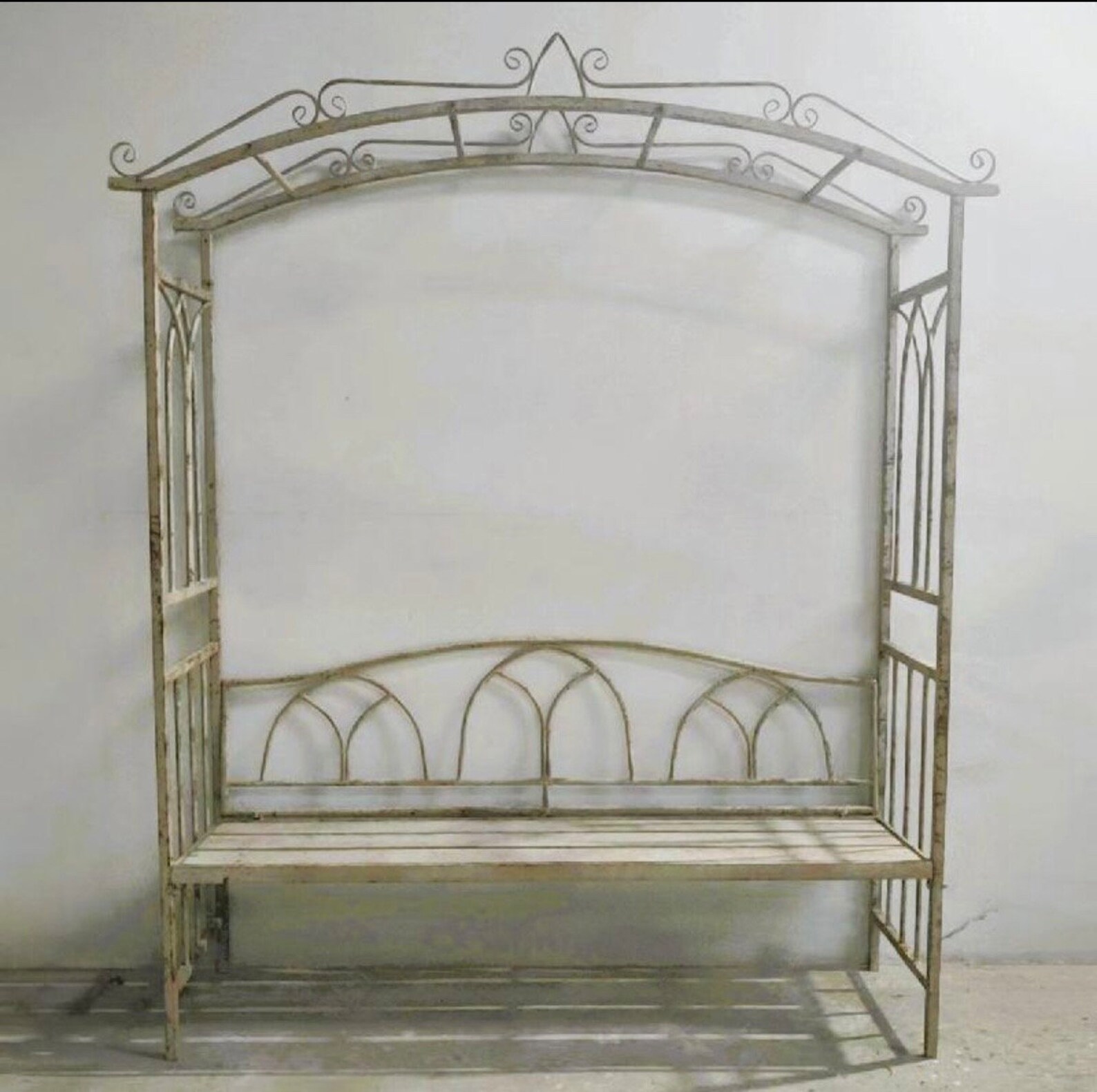 Large Rustic Metal Outdoor Bench With Arch - Etsy