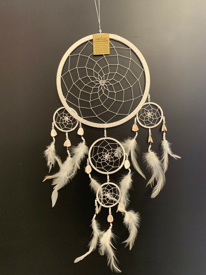 Stunning White Classic 5 Web Dream Catcher With Natural Shells & Beads ...
