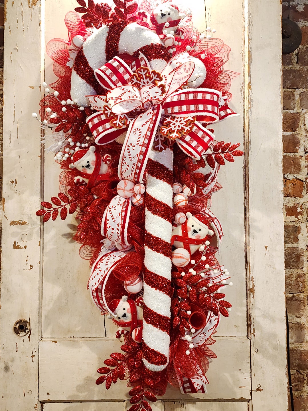 Candy Cane Peppermint Swag Polar Bear Decor Peppermint Wreath