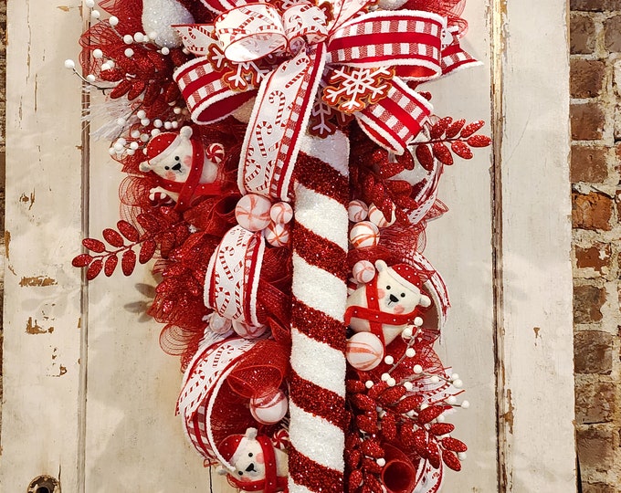 Candy Cane Peppermint Swag, Polar Bear Decor, Peppermint Wreath ...