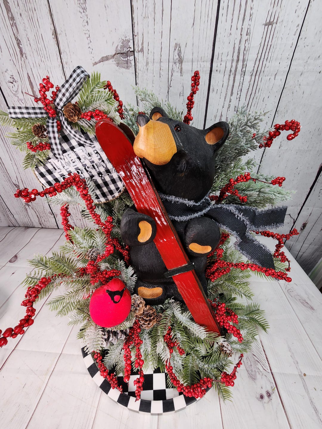 Skiing Black Bear Centerpiece, Winter Lodge Decor - Etsy