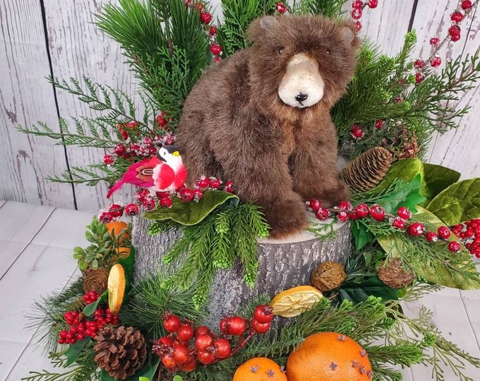Rustic Home Décor, Bear Centerpiece, Winter Décor, Faux Stump, Holiday ...