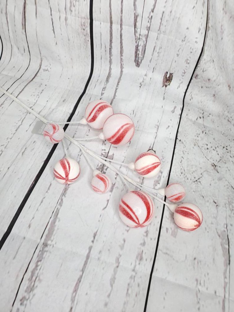 Peppermint Stripe Ball Spray Candy Pick Peppermint Decor | Etsy