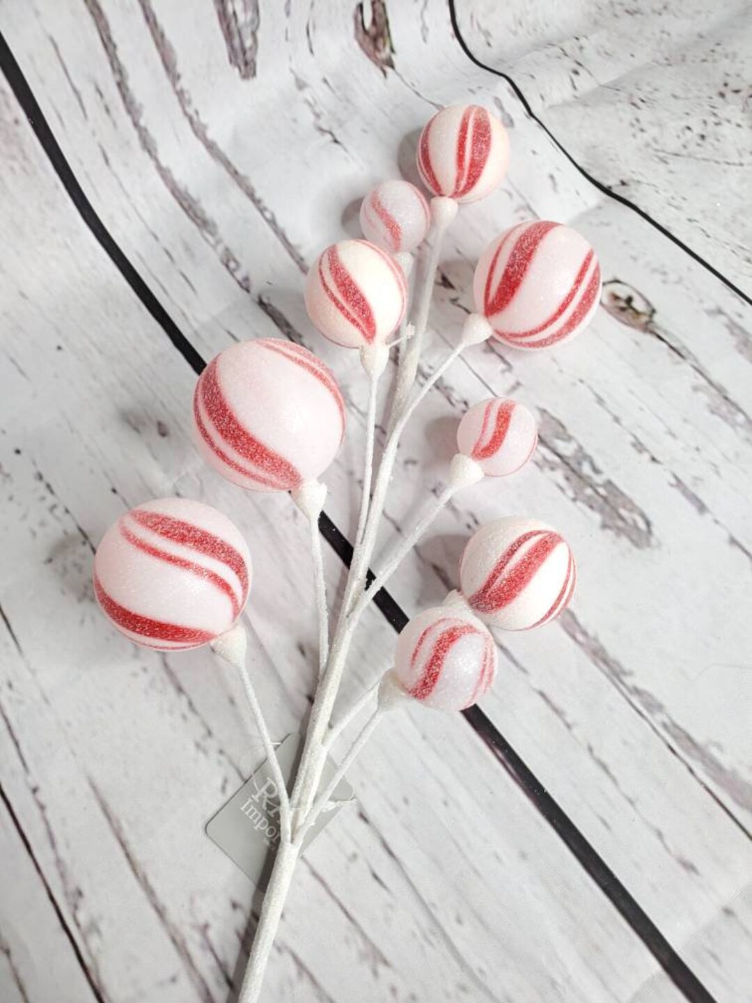 Peppermint Stripe Ball Spray, Candy Pick, Peppermint Decor, Tree ...