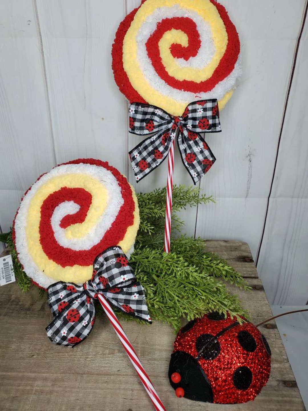 Ladybug Lollipop Wreath Embellishments, Faux Candy Attachments, Candy ...