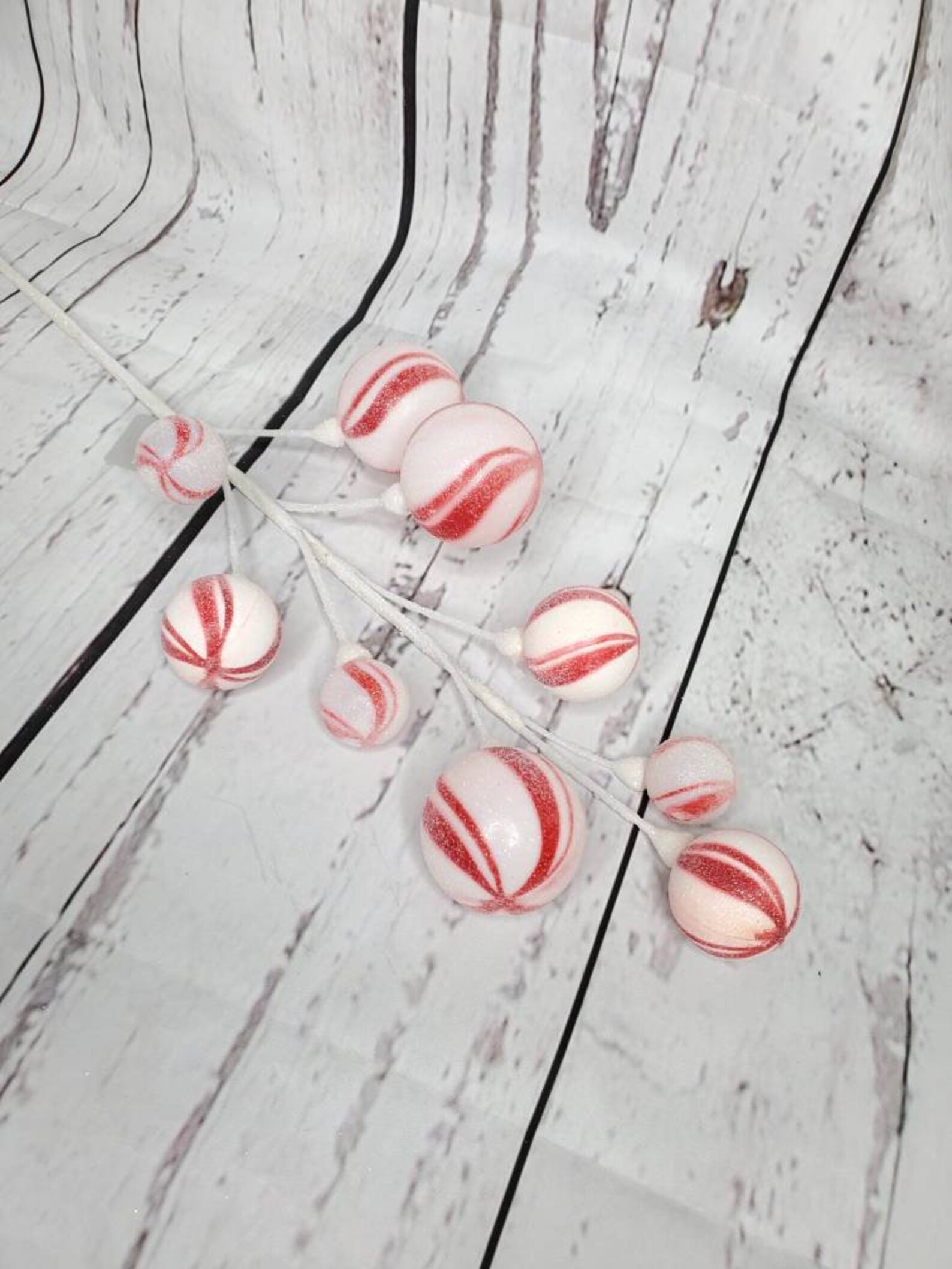 Peppermint Stripe Ball Spray Candy Pick Peppermint Decor | Etsy
