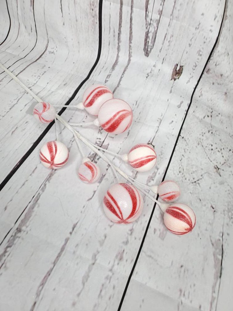 Peppermint Stripe Ball Spray Candy Pick Peppermint Decor | Etsy