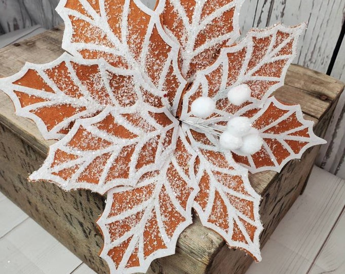Gingerbread Poinsettia Stem, Felted Gingerbread Pick, Wreath Supplies ...