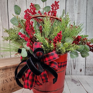 Antique Wooden Bucket for Christmas, Holiday Decorating, Winter Wedding ...