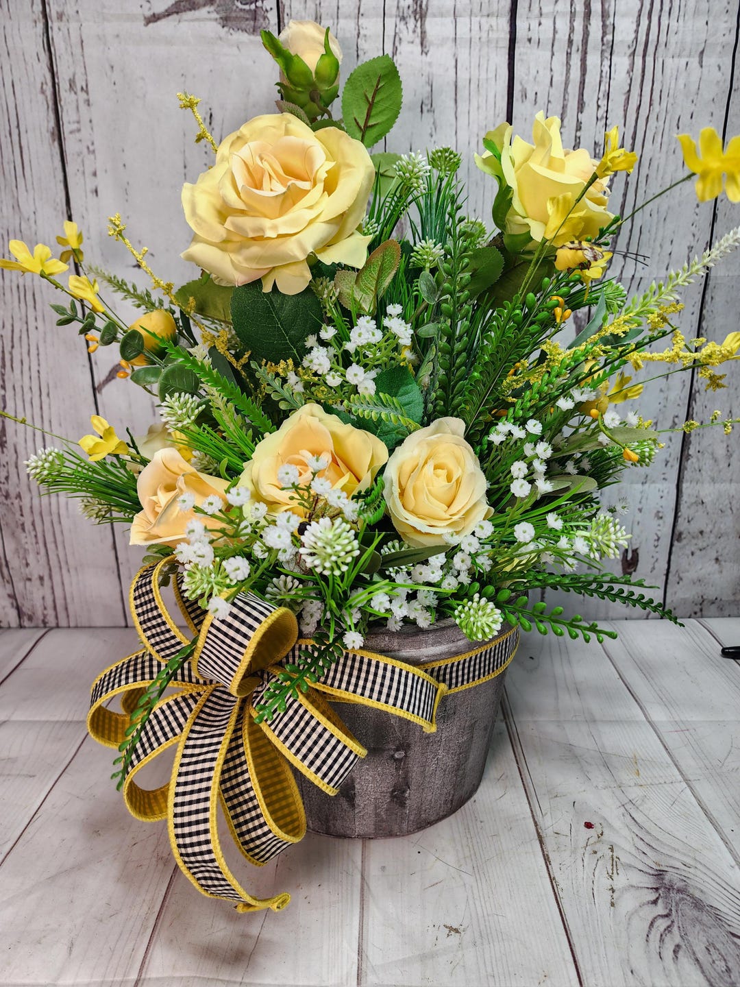 Yellow Rose Centerpiece, Farmhouse Centerpiece, Gift for Her, Everyday ...