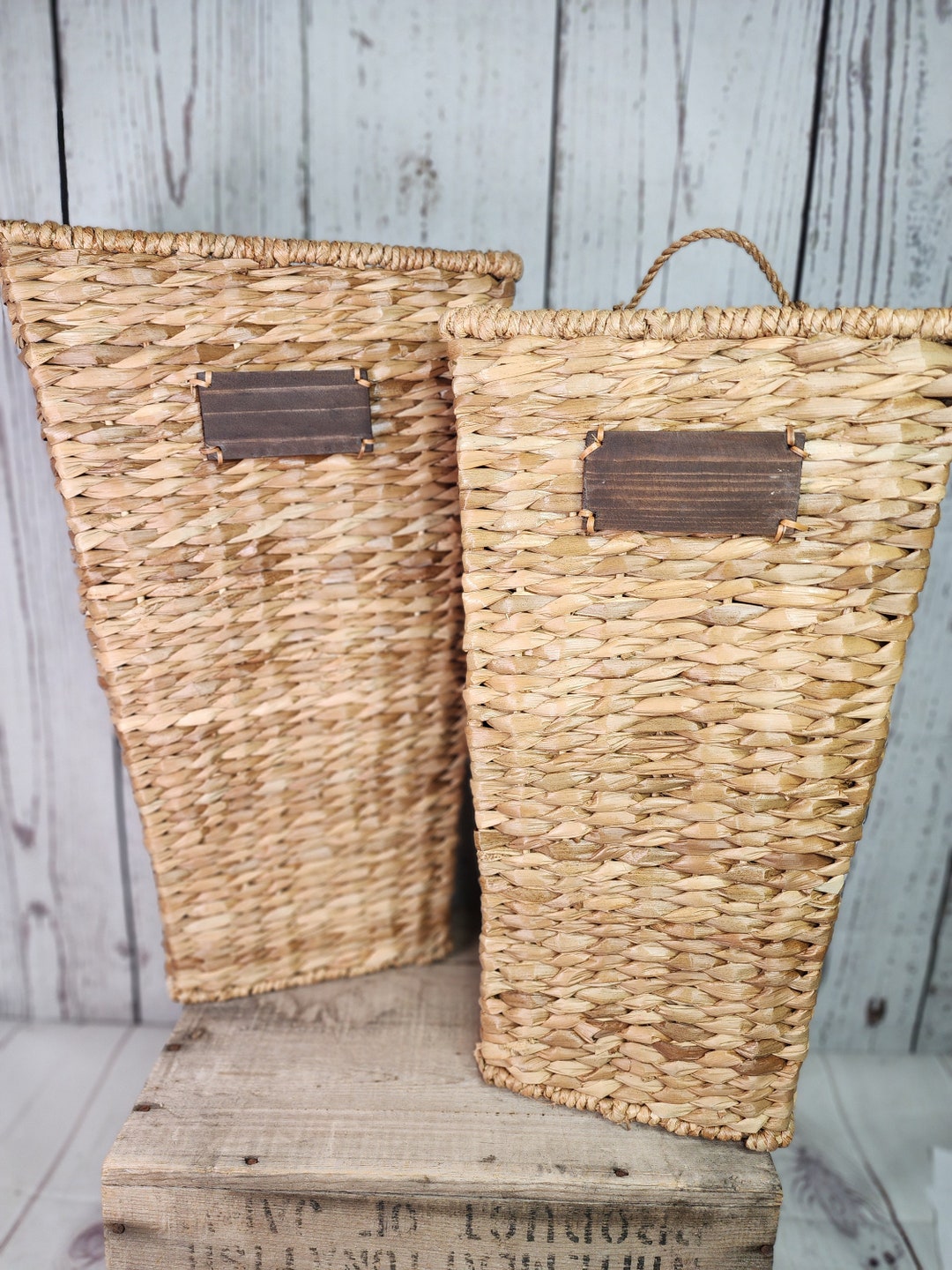 Set of Wall Baskets, Rattan Flat Back Baskets, Rustic Home Decor, Wall ...
