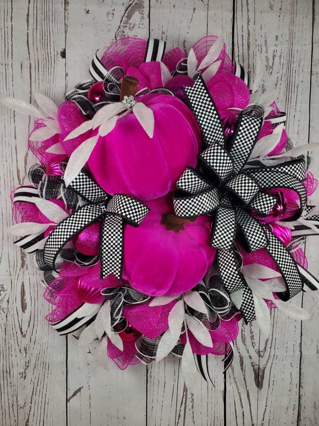 Pink Fall Wreath, Pink Pumpkins, Breast Cancer Awareness Wreath, Fall ...